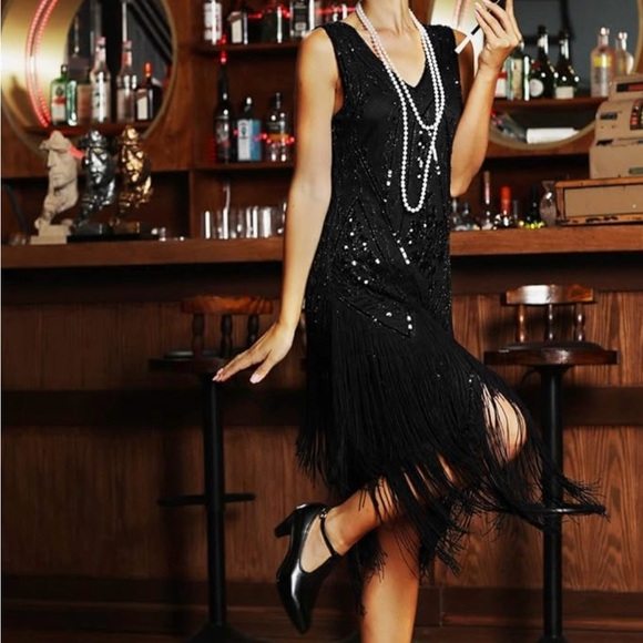 Pretty Guide | Dresses | Pretty Guide Ladies Chic Black Sequin Fringe ...